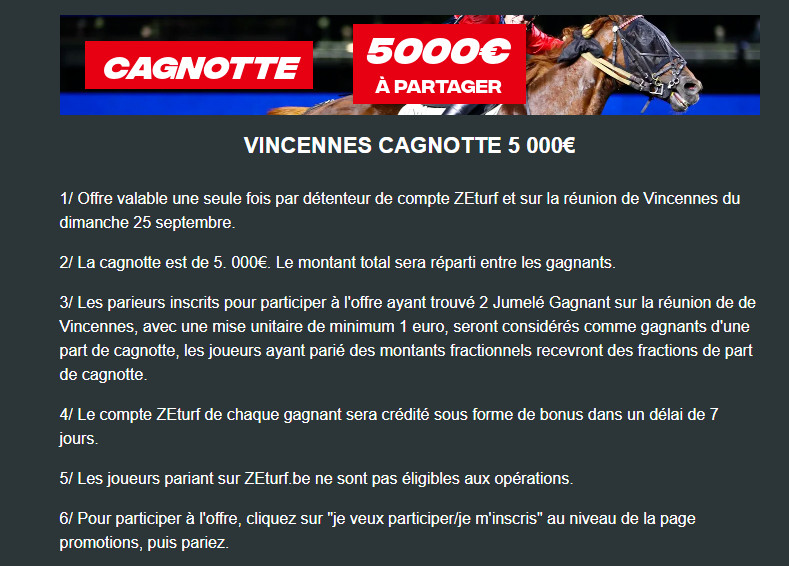 Challenge Zeturf: 5000 euros à partager sur la réunion de Vincennes Challenge Zeturf: 5000 euros à partager sur la réunion de Vincennes