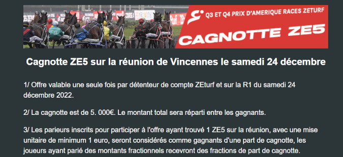 Challenge Zeturf: 5000 euros à partager à Vincennes samedi 24 décembre Challenge Zeturf: 5000 euros à partager à Vincennes samedi 24 décembre