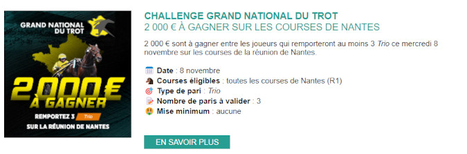 Challenge GNT chez Genybet : 2000 euros à partager à Nantes Challenge GNT chez Genybet : 2000 euros à partager à Nantes